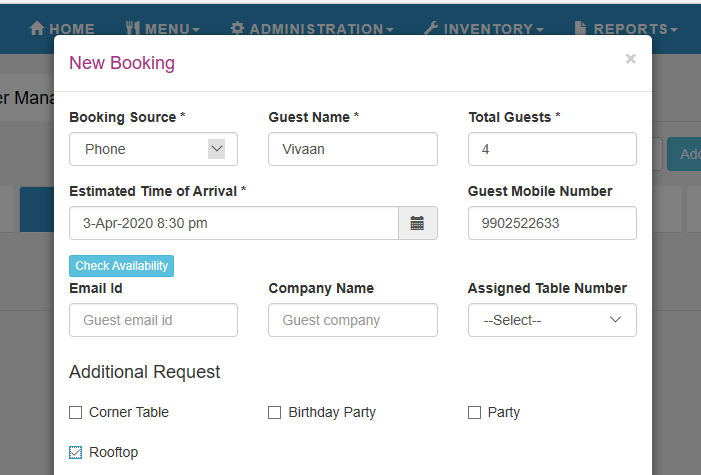 Restaurant Table Booking Management :: SpeQue
